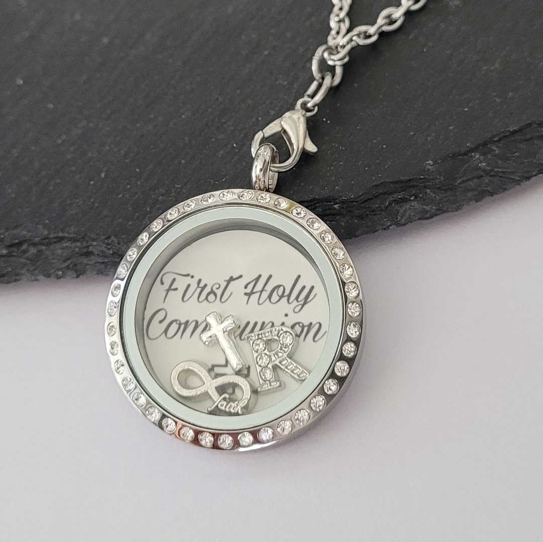 1st Holy Communion Gift for Girl Floating Locket Necklace - Etsy