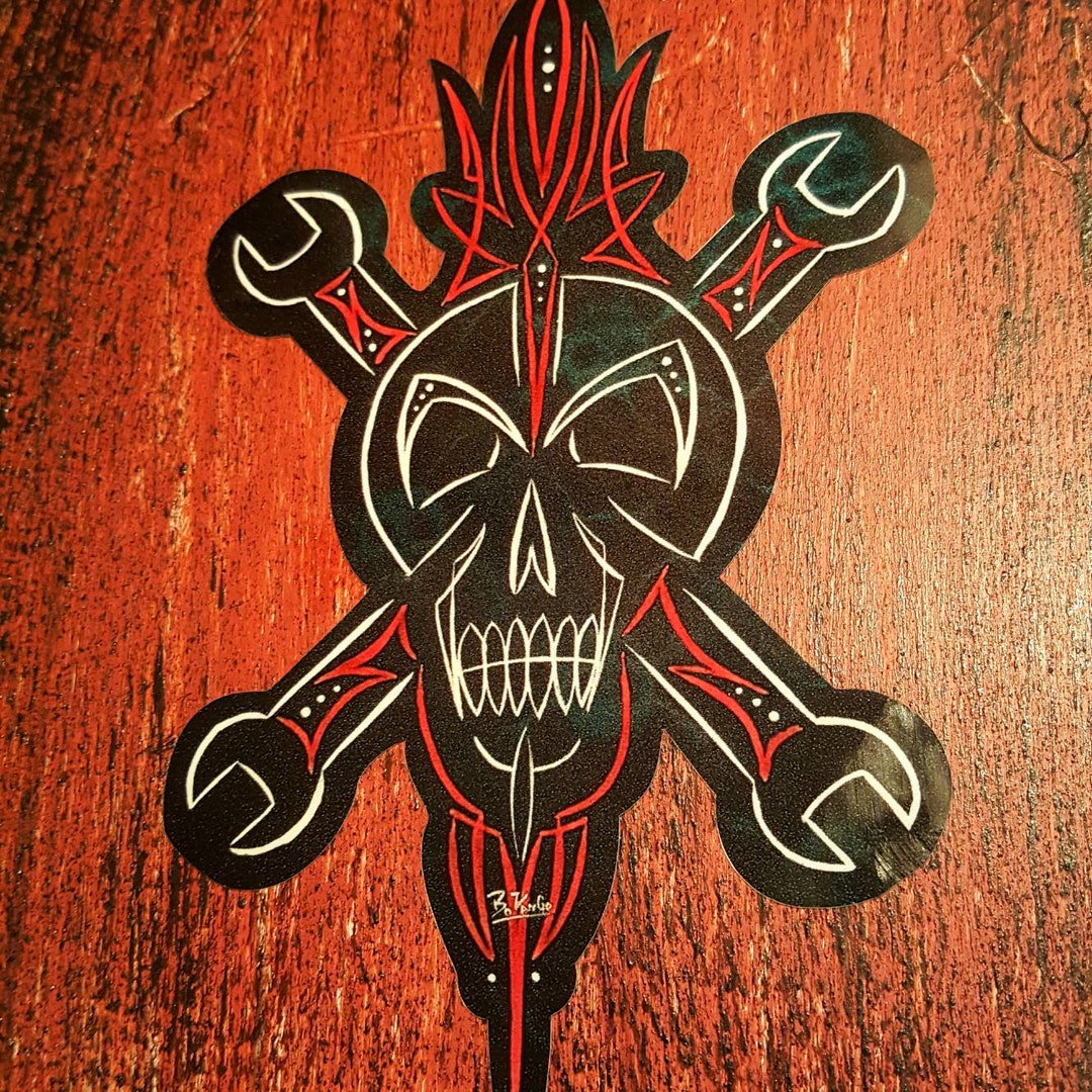 Skull and Cross Bone Wrenches Sticker Bo Van Go Hot Rod Kustom Kulture ...