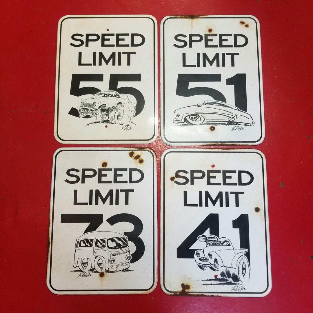 Custom Drawing of Your Car on Garage Art Speed Limit Sign Kustom Mopar ...