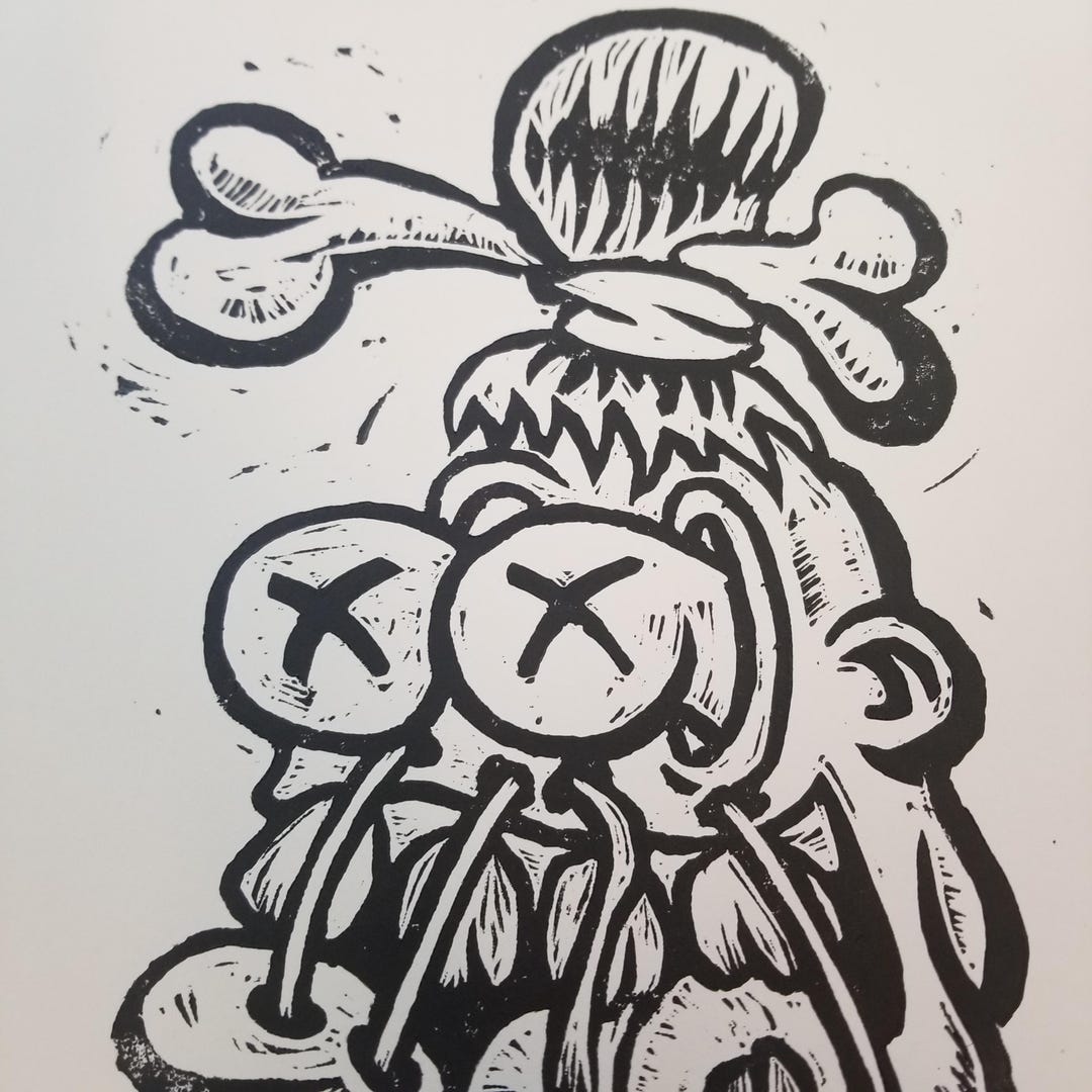Weirdo Shrunken Head Hand Pulled Print Linocut Black Ink One Color - Etsy