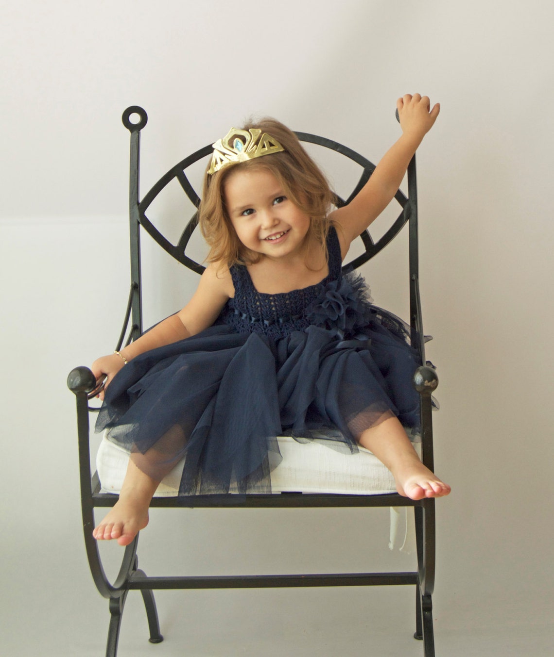 Navy Blue Tulle Dress With Empire Waist And Stretch Crochet Etsy