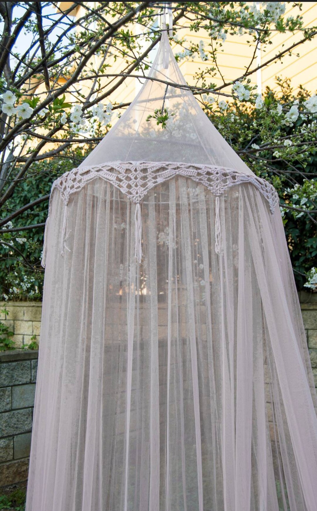 Crochet Edge and Fringe Decor Light Dusty Pink Baldachin - Play Canopy ...