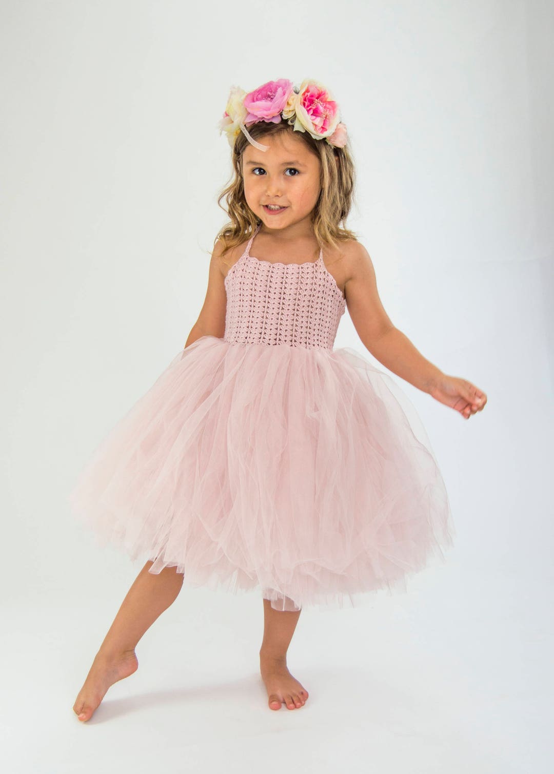 Vestido ANNA Pale Powder Pink Halter Tutu. Flower Girl Tul - Etsy México