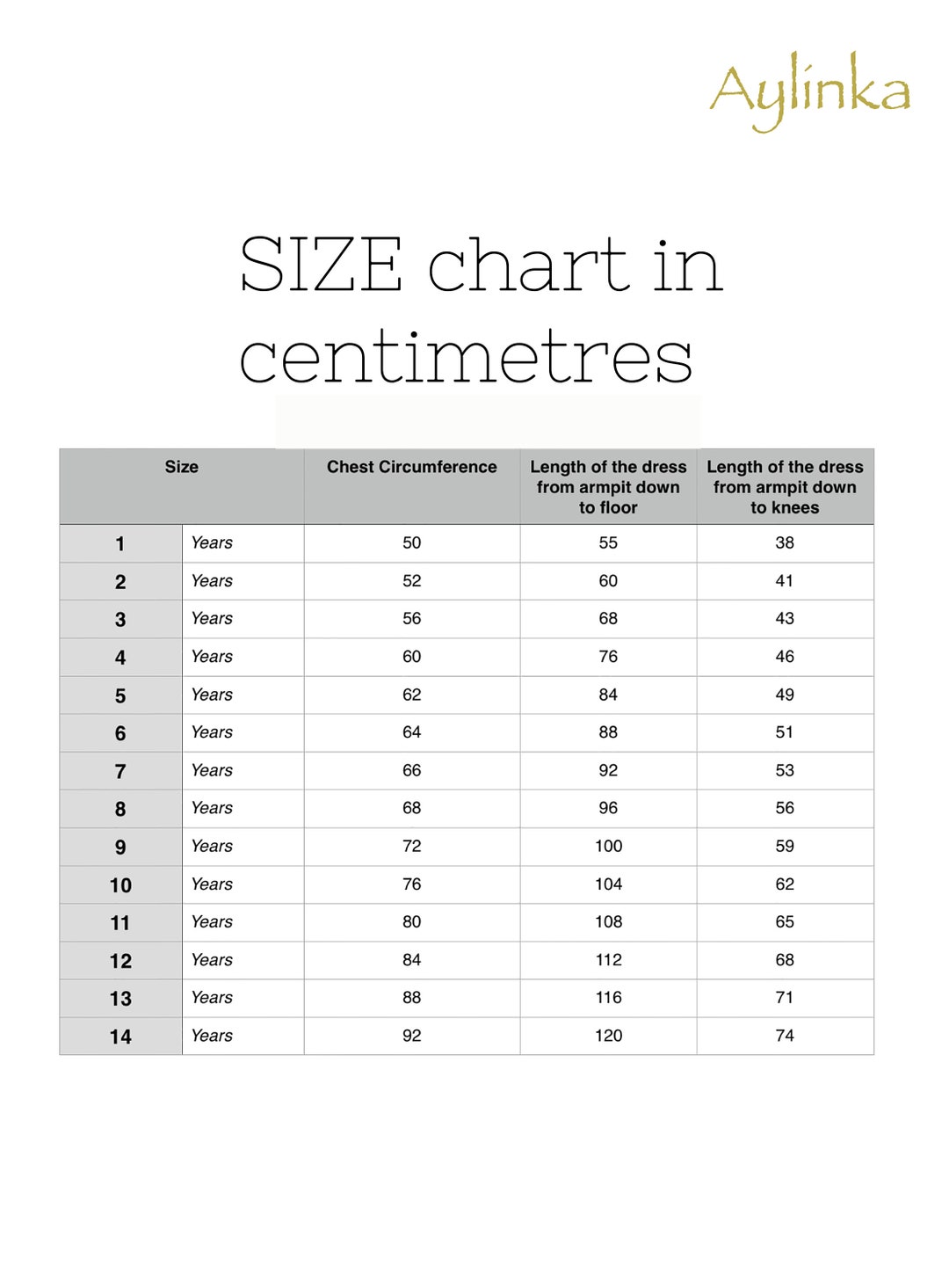 Size Chart - Etsy