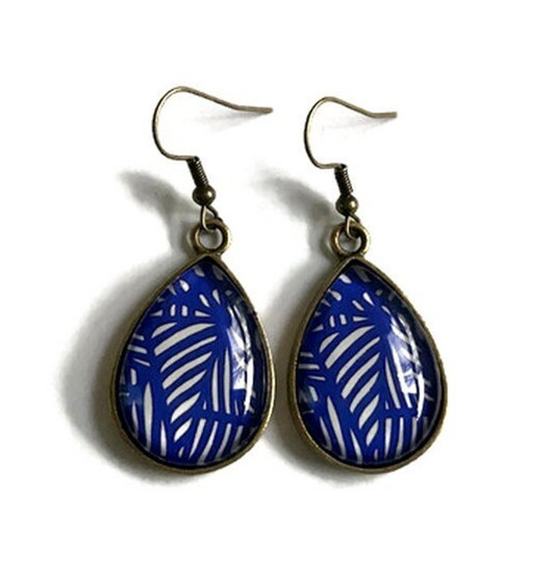 Blue Geometric TEARDROP EARRINGS, Drop Earrings, Geometric Pattern ...