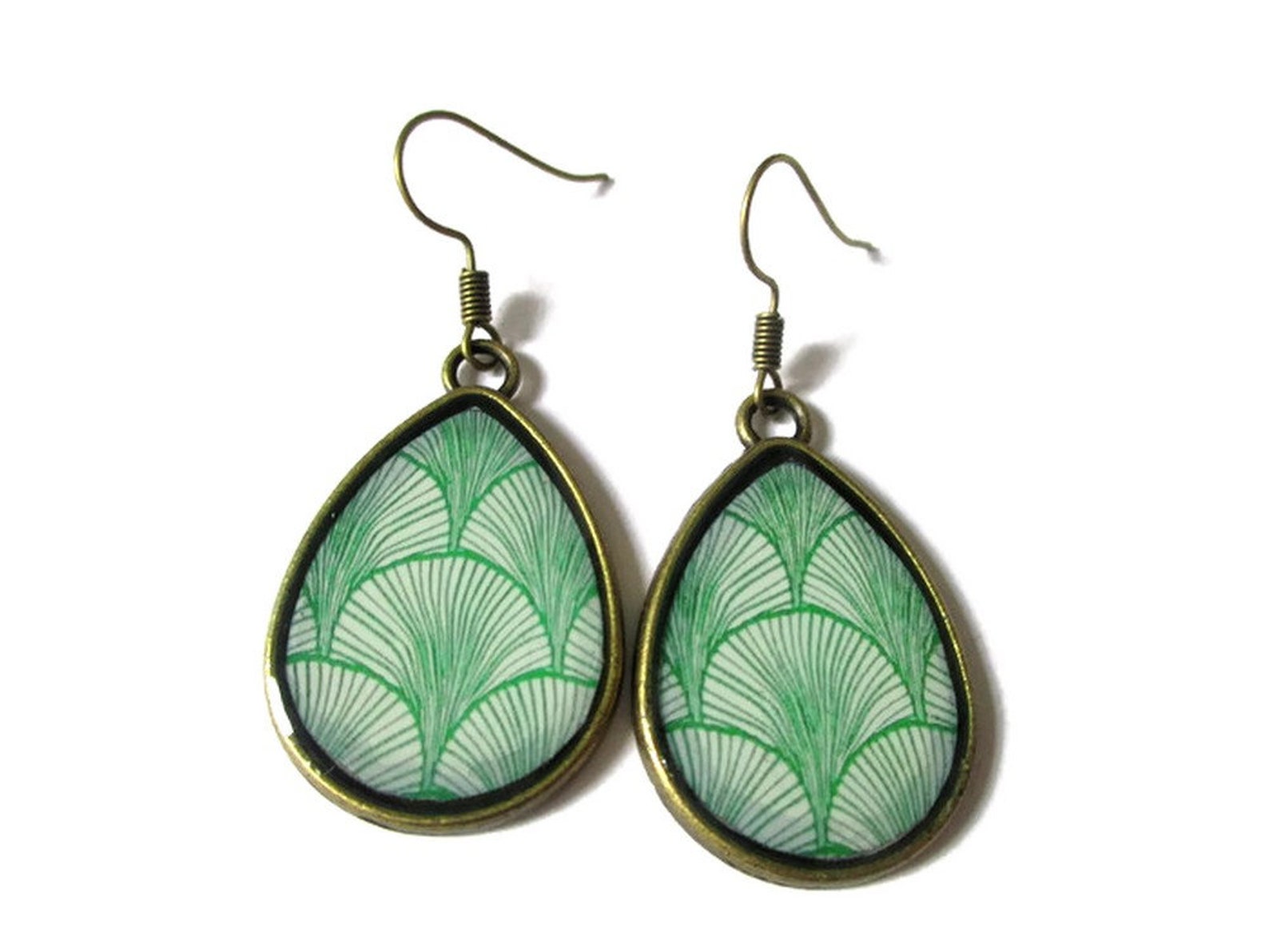 GREEN TEAR DROP Earrings Geometric Jewelry Japanese Pattern - Etsy