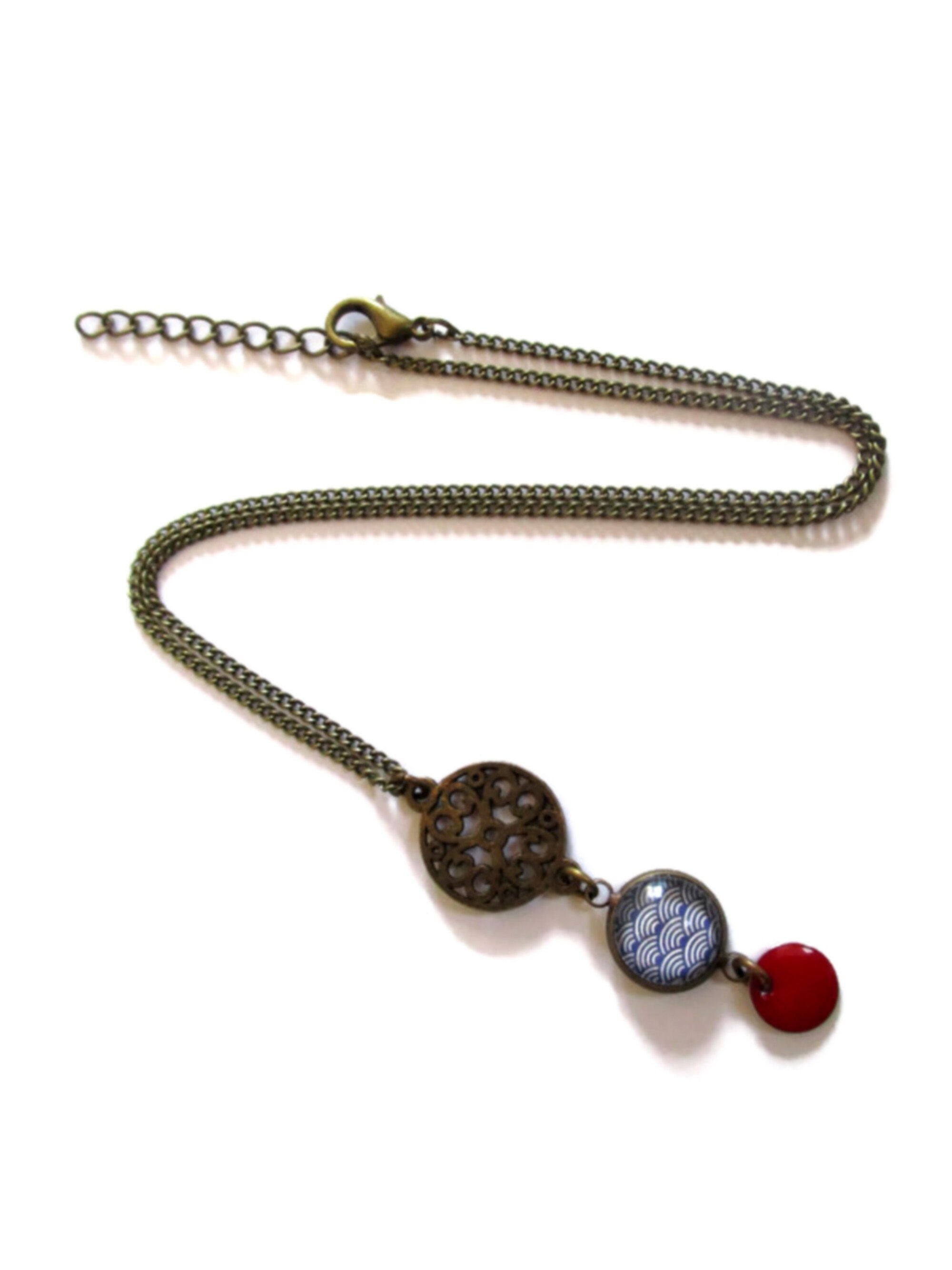 Small japanese pendant blue necklace GEOMETRIC pendant | Etsy