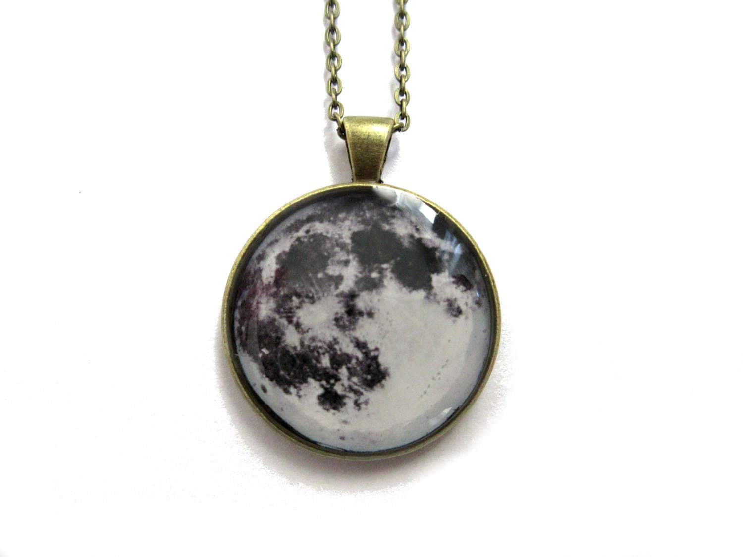 Full MOON NECKLACE, Moon Pendant, Space Galaxy, Grey Moon Jewelry ...