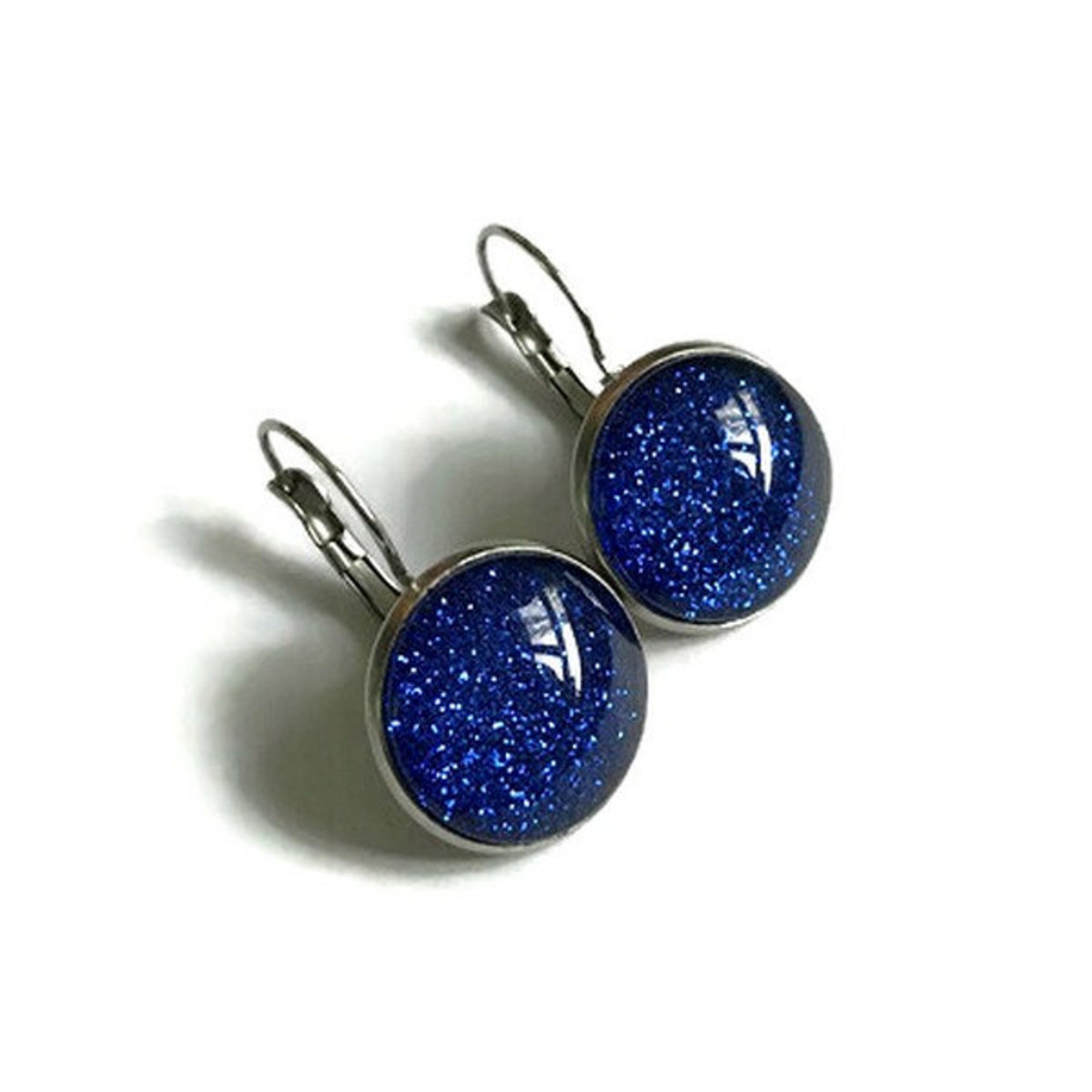 GLITTER EARRINGS Dark Blue Glitter Earrings Blue Dangle - Etsy