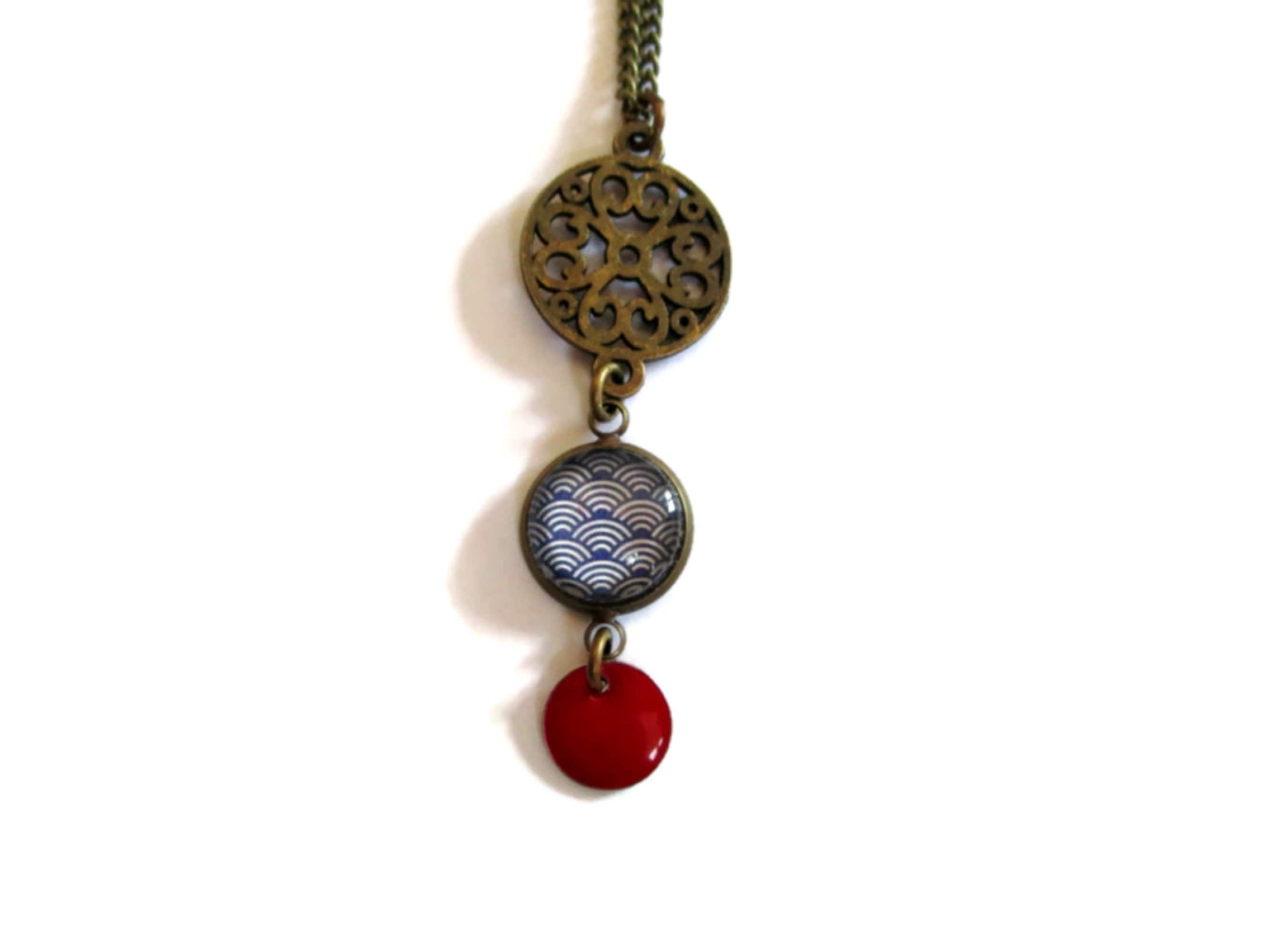 Small japanese pendant blue necklace GEOMETRIC pendant | Etsy