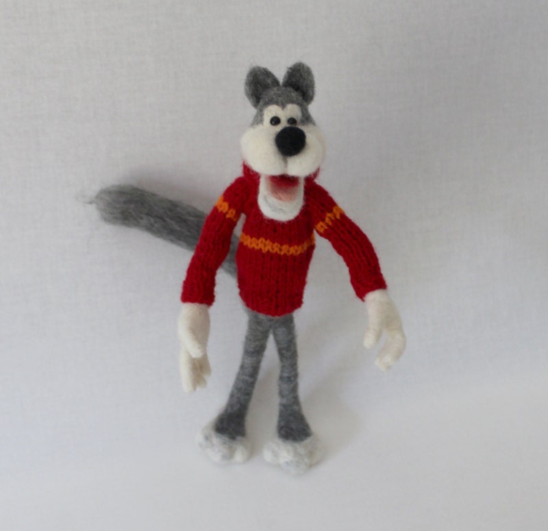 Wolf Needle Felted With Knitted Sweater OOAK - Etsy