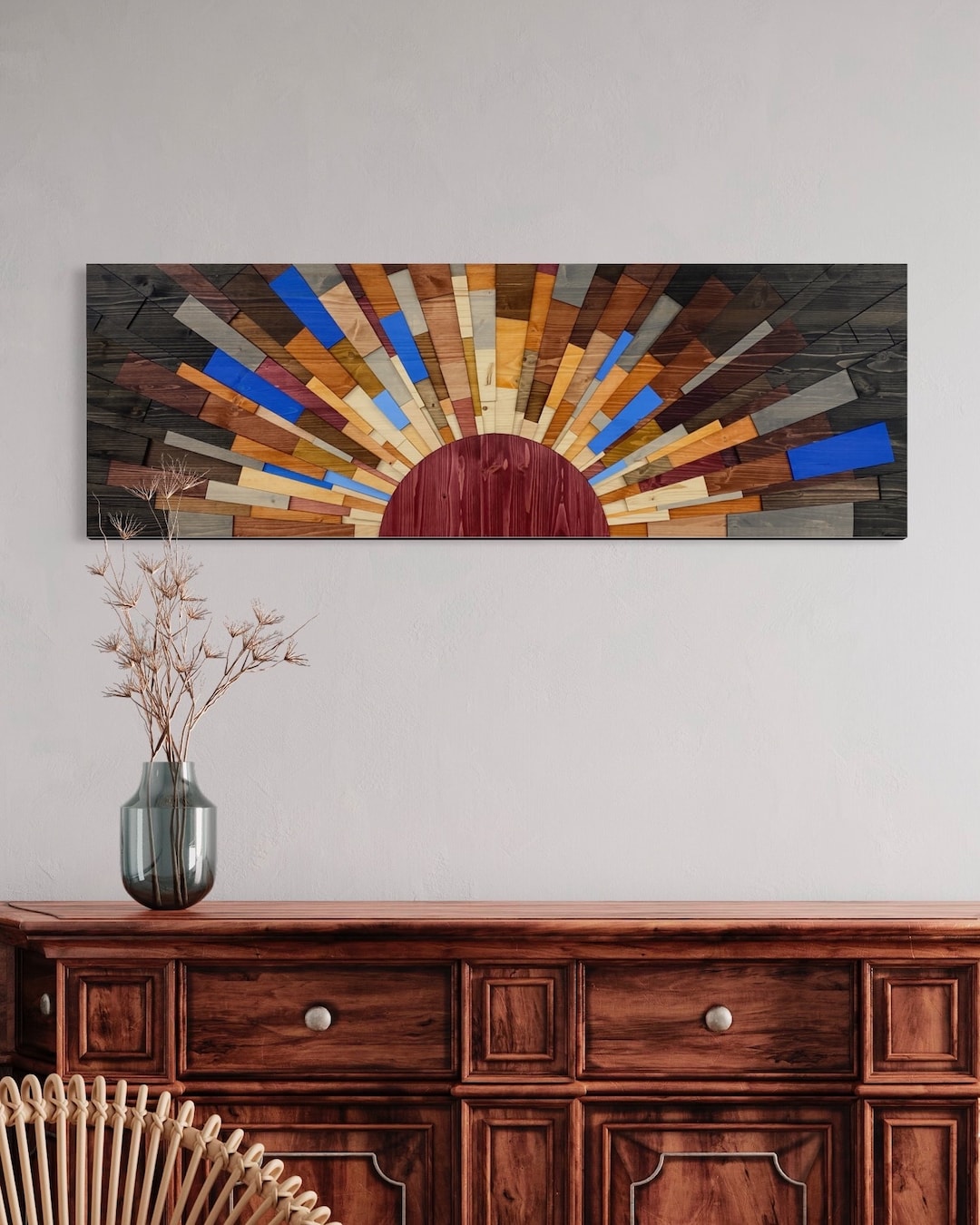 Blue September Wood Wall Art: Modern Sunset Sunrise (60x20) - Etsy