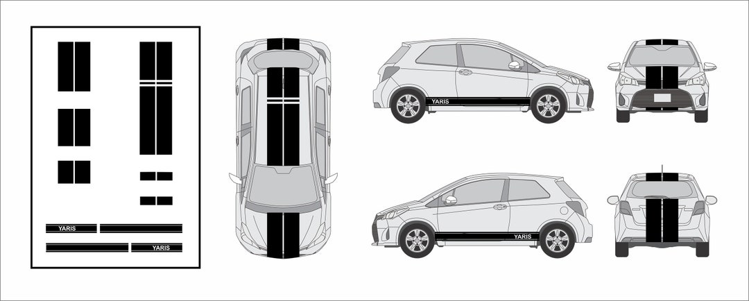 Dual 11 Racing Stripes & Livery Self Healing Vinyl Fits Toyota Yaris ...