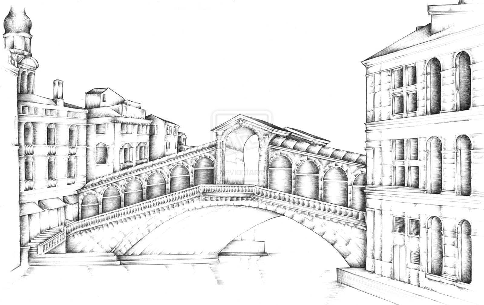 Rialto Bridge, Venice, Italy Drawing Sketch High Quality Signed A4print ...