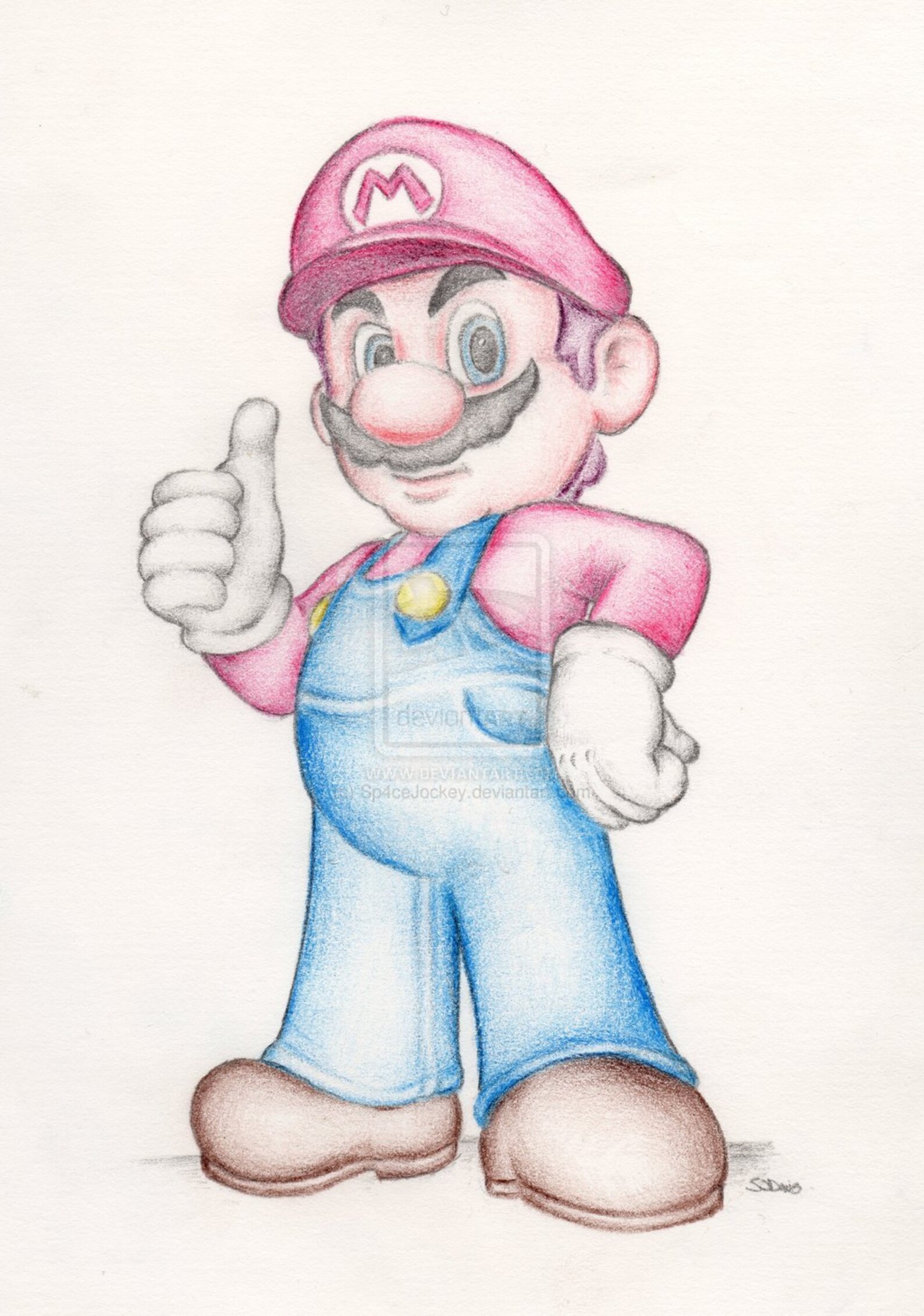 Super Mario Brothers Bros Nintendo Art Coloured Pencil Drawing Signed ...