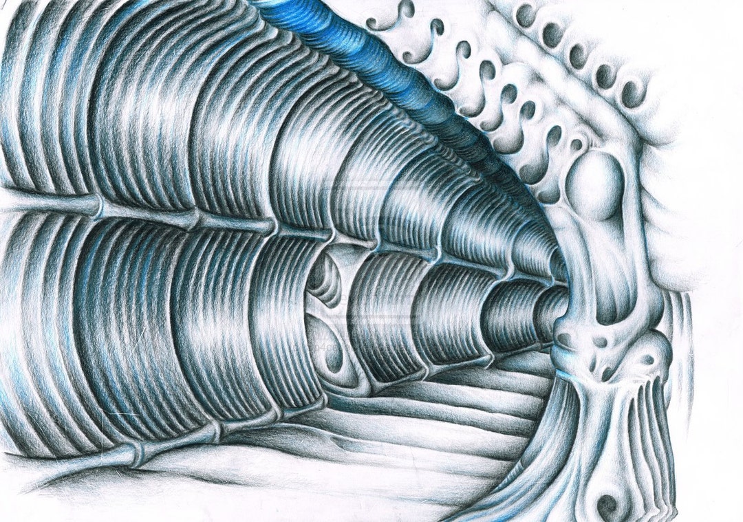 Giger-esque Alien Corridor Art Colour Pencil Drawing Signed - Etsy