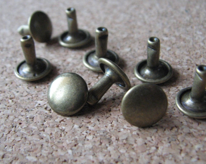 100 Sets 8mm Head X 7mm Post Rivet Round Cap Double Headed pearl Nickel ...