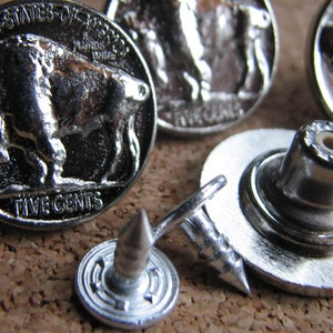 Buffalo / Indian Nickel Coin Button Stud 20mm Shank Rivet Tacks ...
