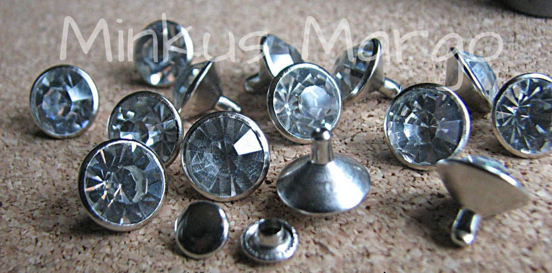 Rhinestone Rivets, Glass Clear With Silver Rim DIY 6mm, 7mm, 11mm Qty ...