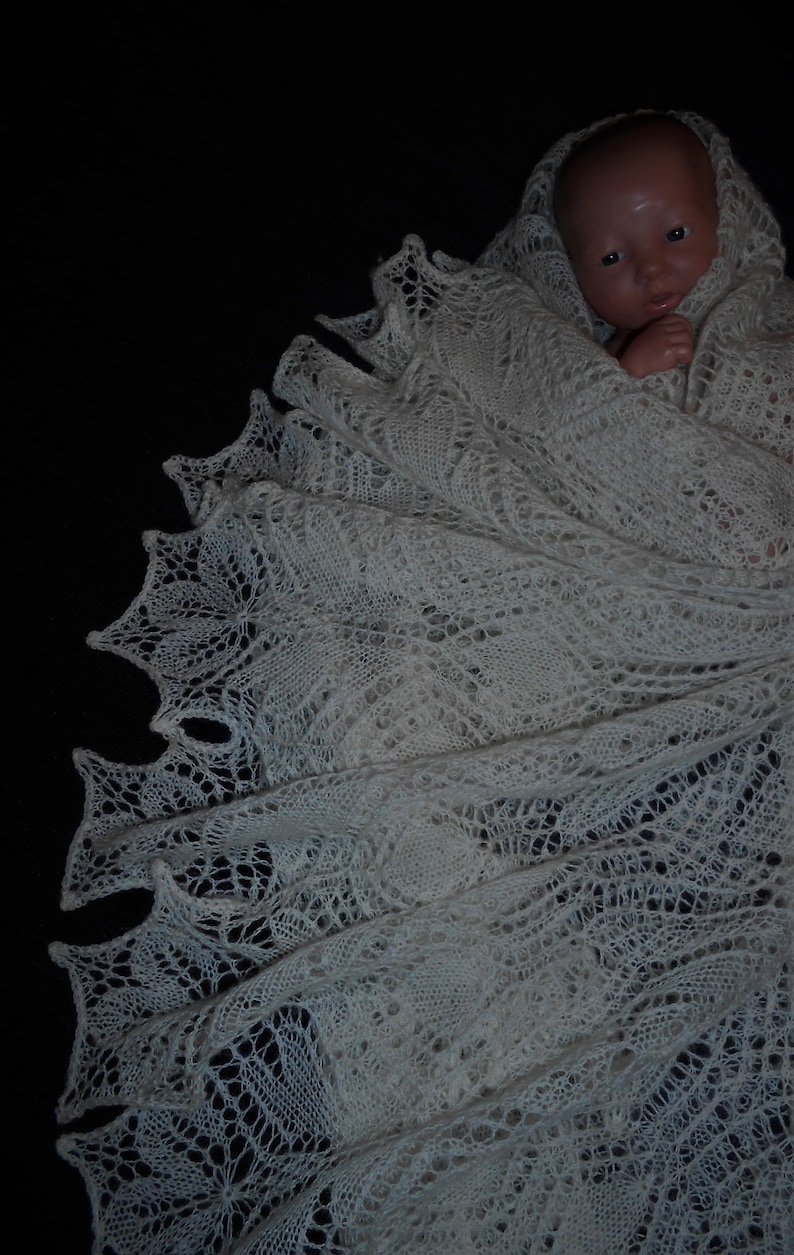 Hand Knitted Lace Wedding / Baby Shawl. Circular Heirloom Shaw. Natural ...