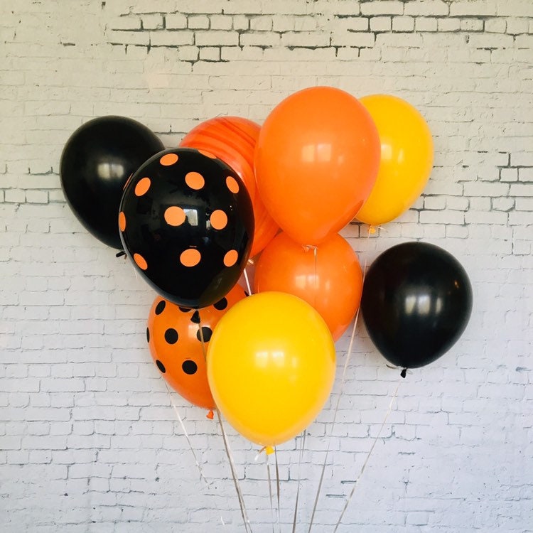 Autumn Fall Halloween Balloon Set Black and orange polka | Etsy