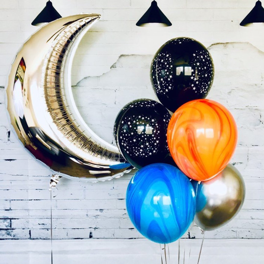 Silver Moon Foil Balloon 37", 11" Marble Balloons Bundle Set, Party ...