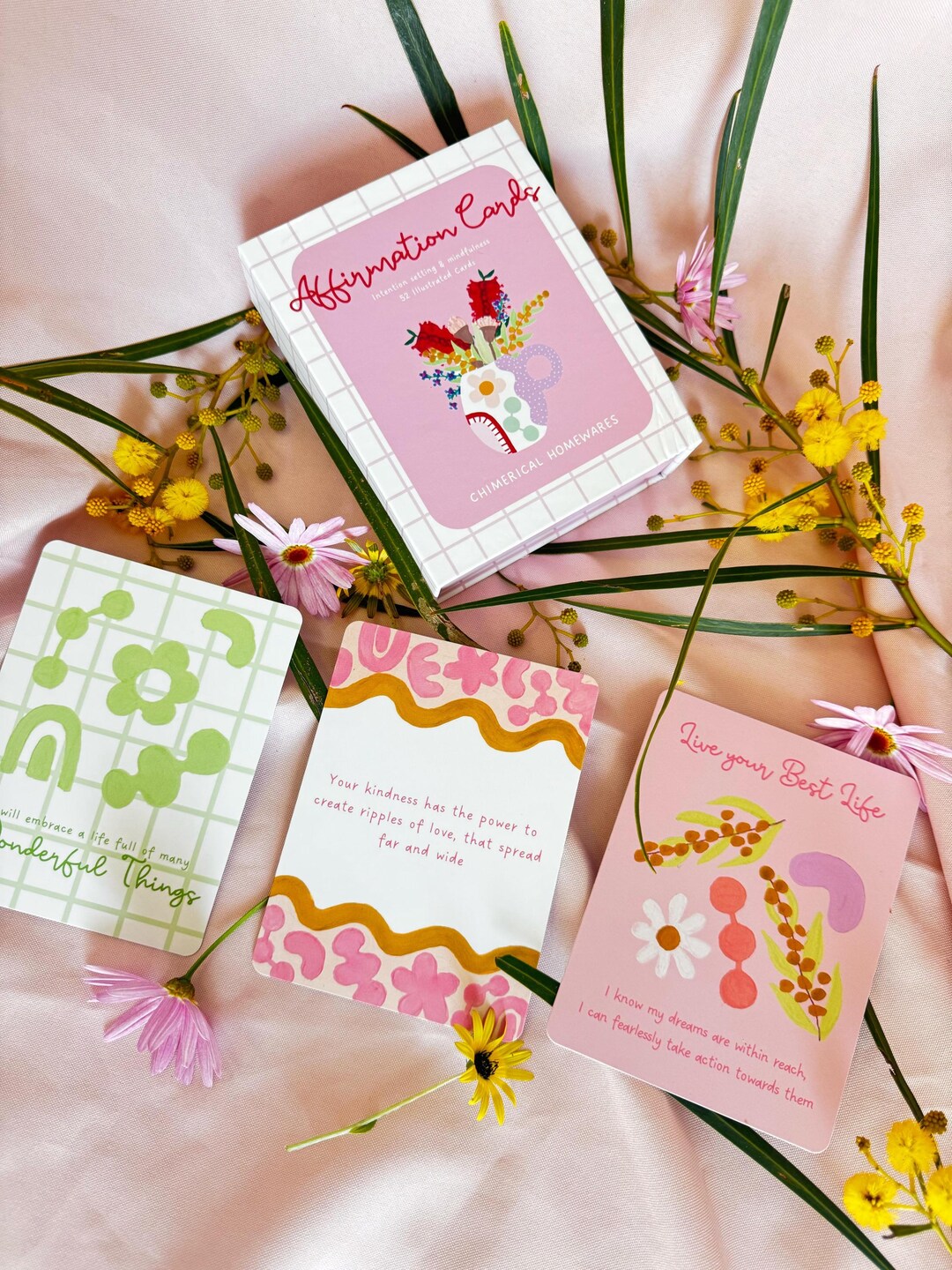 Affirmation Card Deck in Hard Box ~ 52 Hand Illustrated Cards ~ Daily ...