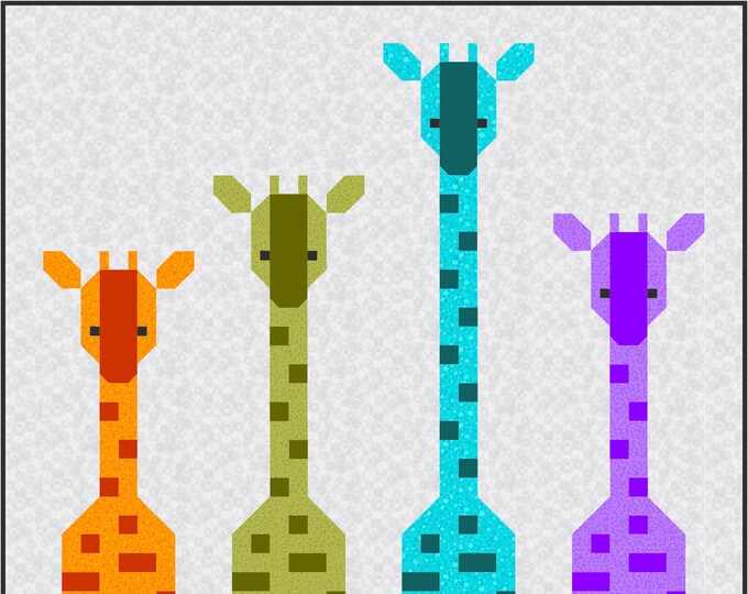 Giraffes in a Row PAPER Quilt Pattern, Modern Patchwork Baby Lap Size ...