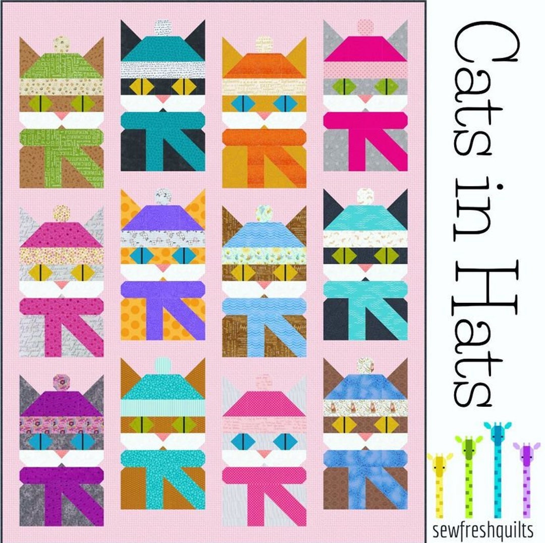 Cats in Hats Quilt Pattern PDF Instant Download Modern Patchwork ...