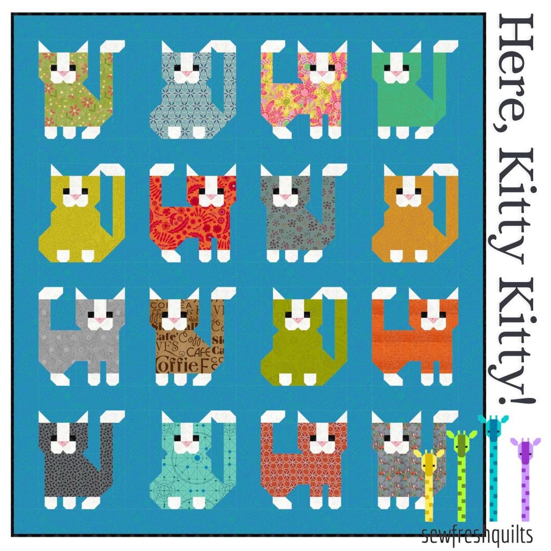 Here Kitty Kitty Quilt Pattern PDF Instant Download Modern Patchwork, Traditional Piecing ...