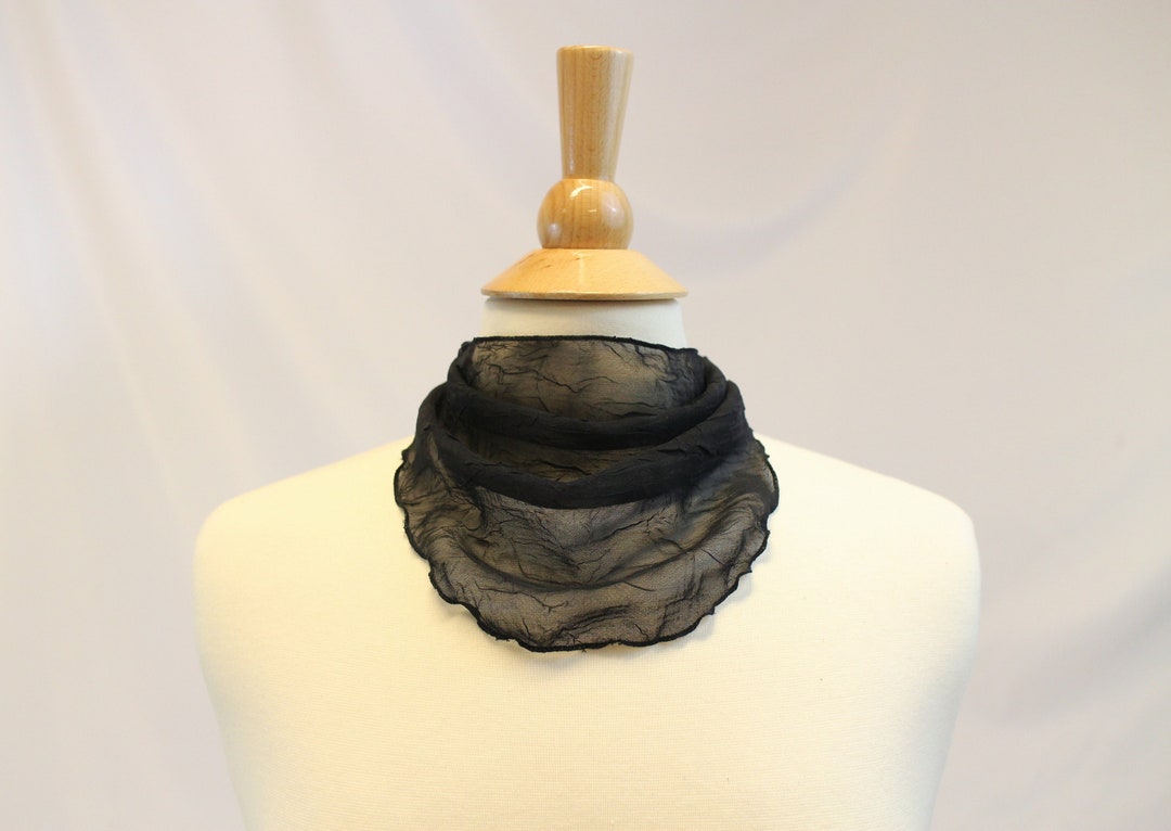 Tracheotomy Sheer Black Crinkle Chiffon Snap-on Neck Scarf for ...