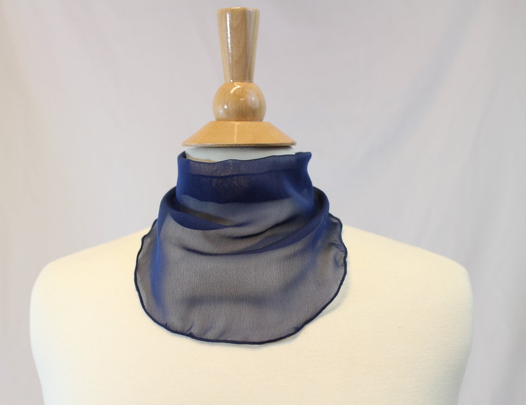Tracheotomy Navy Sheer Chiffon Snap-on Neck Scarf for Tracheostomy ...