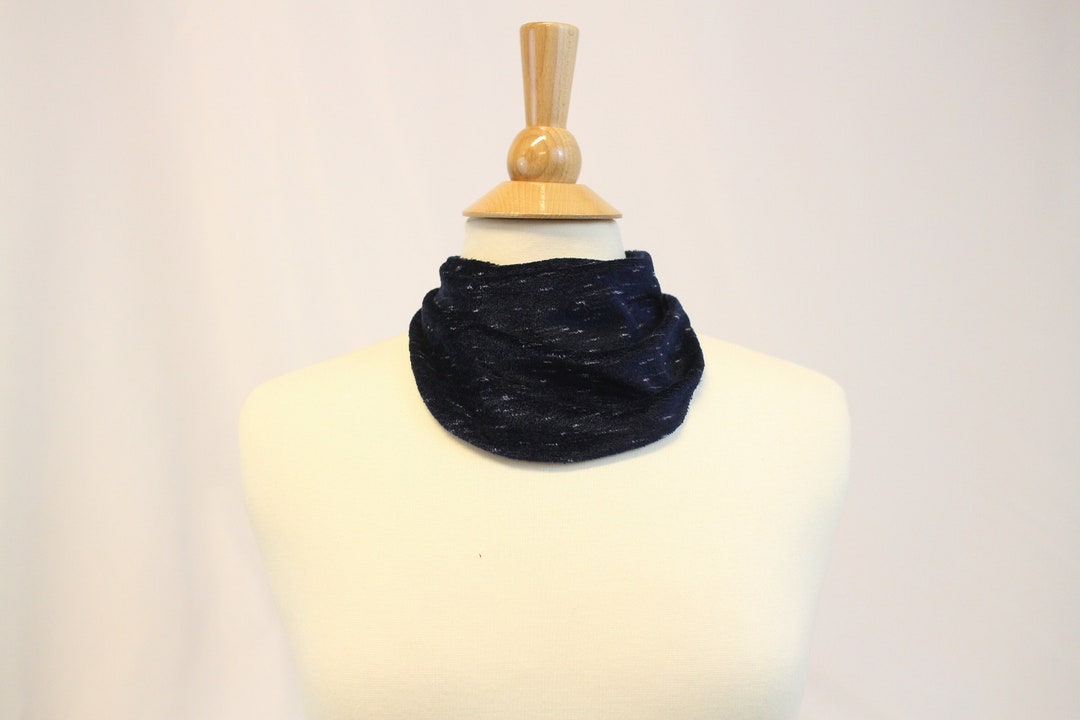 Tracheotomy Navy Velour Knit Snap-on Neck Scarf for Tracheostomy Cover ...