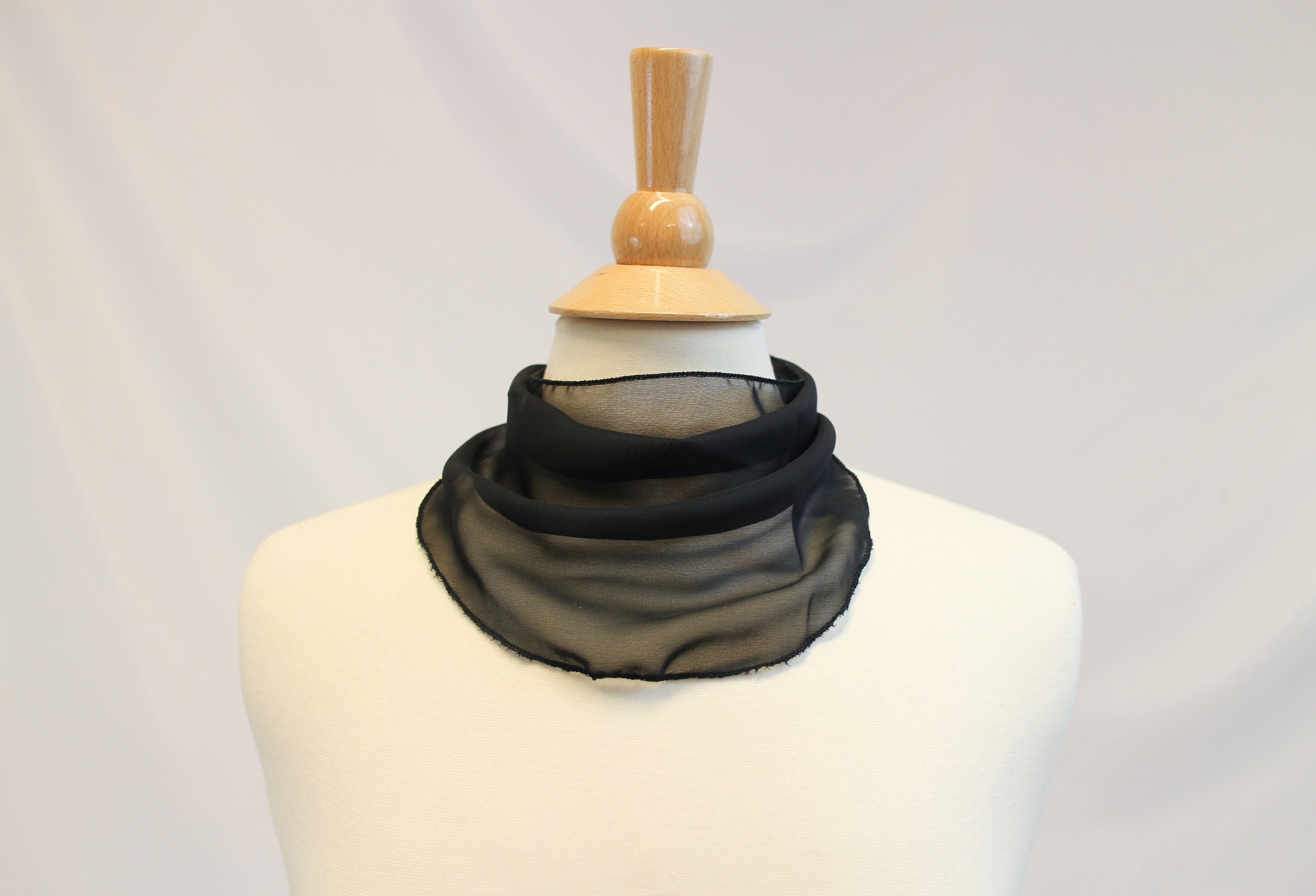 Tracheotomy Sheer Black Chiffon Snap-on Neck Scarf for Tracheostomy ...