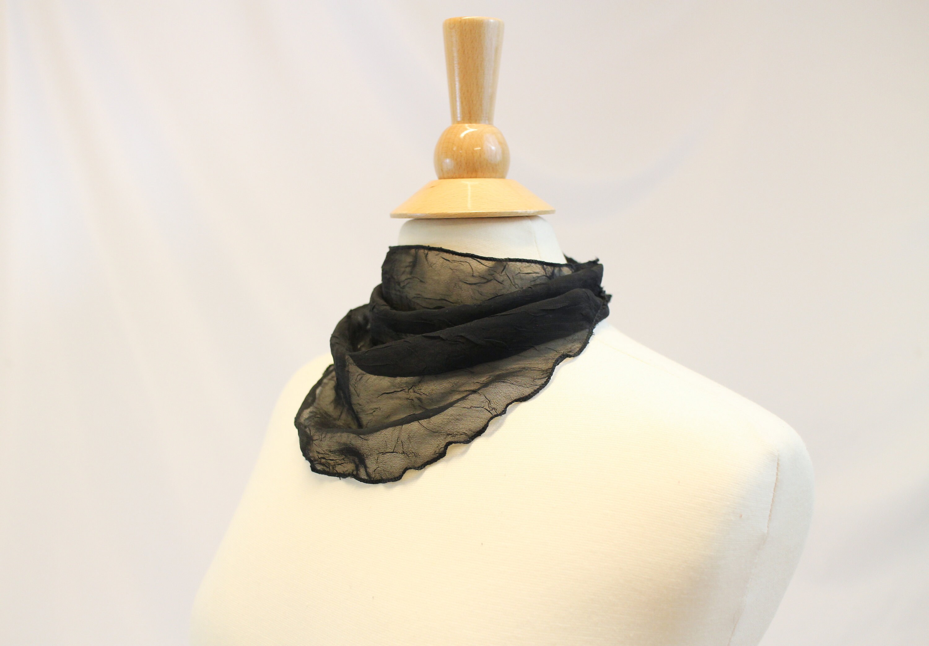 Tracheotomy Sheer Black Crinkle Chiffon Snap-on Neck Scarf for ...