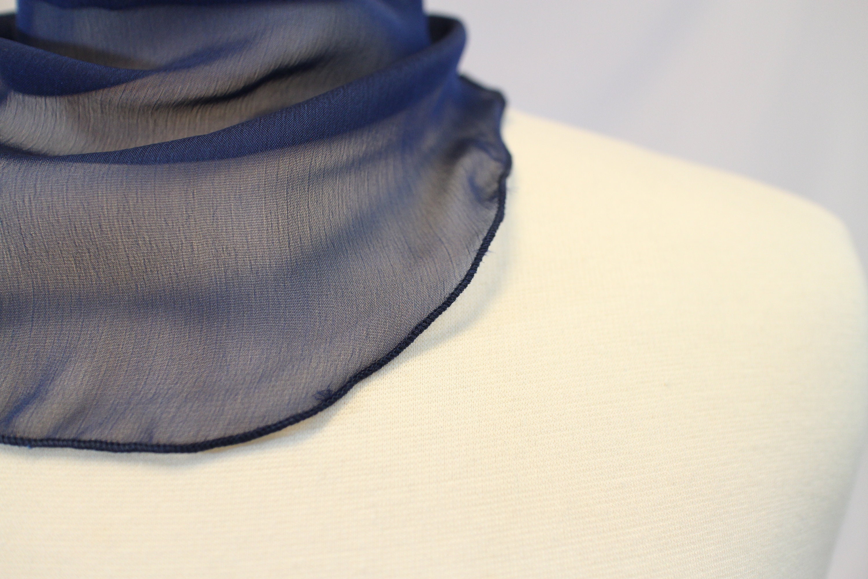 Tracheotomy Navy Sheer Chiffon Snap-on Neck Scarf for Tracheostomy ...