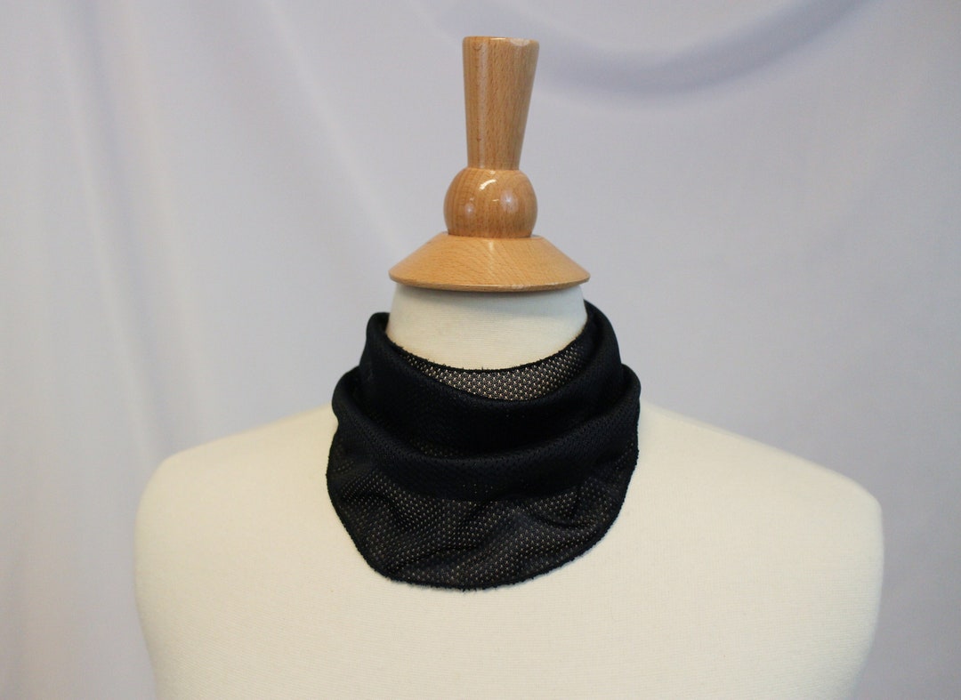 Tracheotomy Black Jersey Mesh Knit Snap-on Neck Scarf for Tracheostomy ...