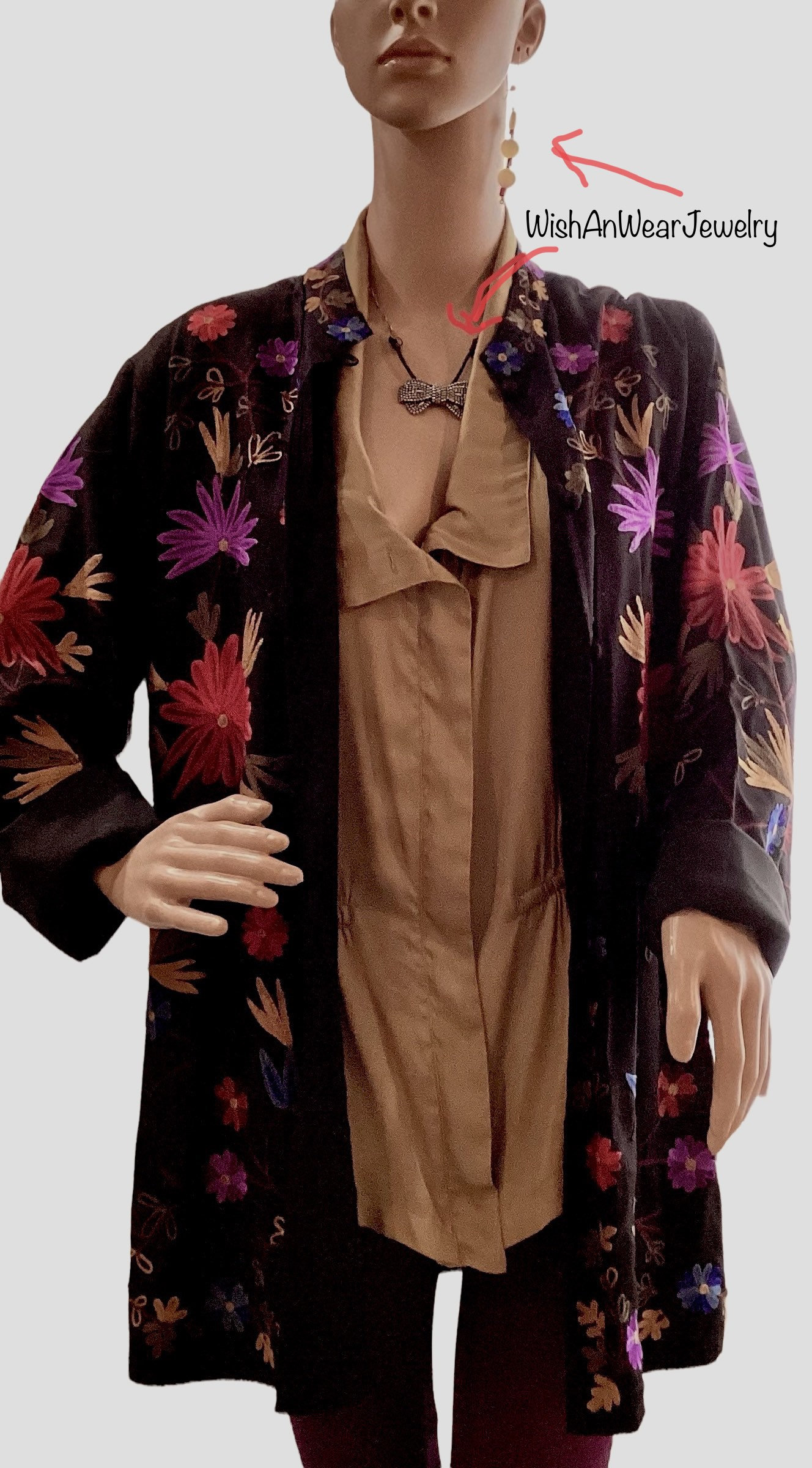 Embroidered Bright Floral Jacket-black Jacket/duster-med-unstructured ...
