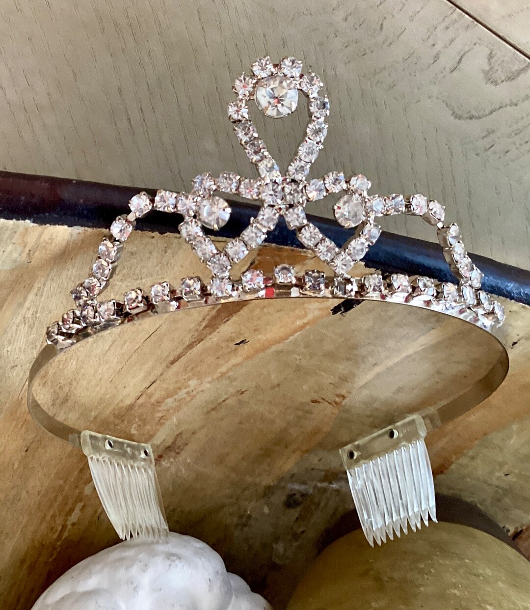 Vintage Tiara-silver & Rhinestone Tiara With Combs-pageant-sweet 16 ...