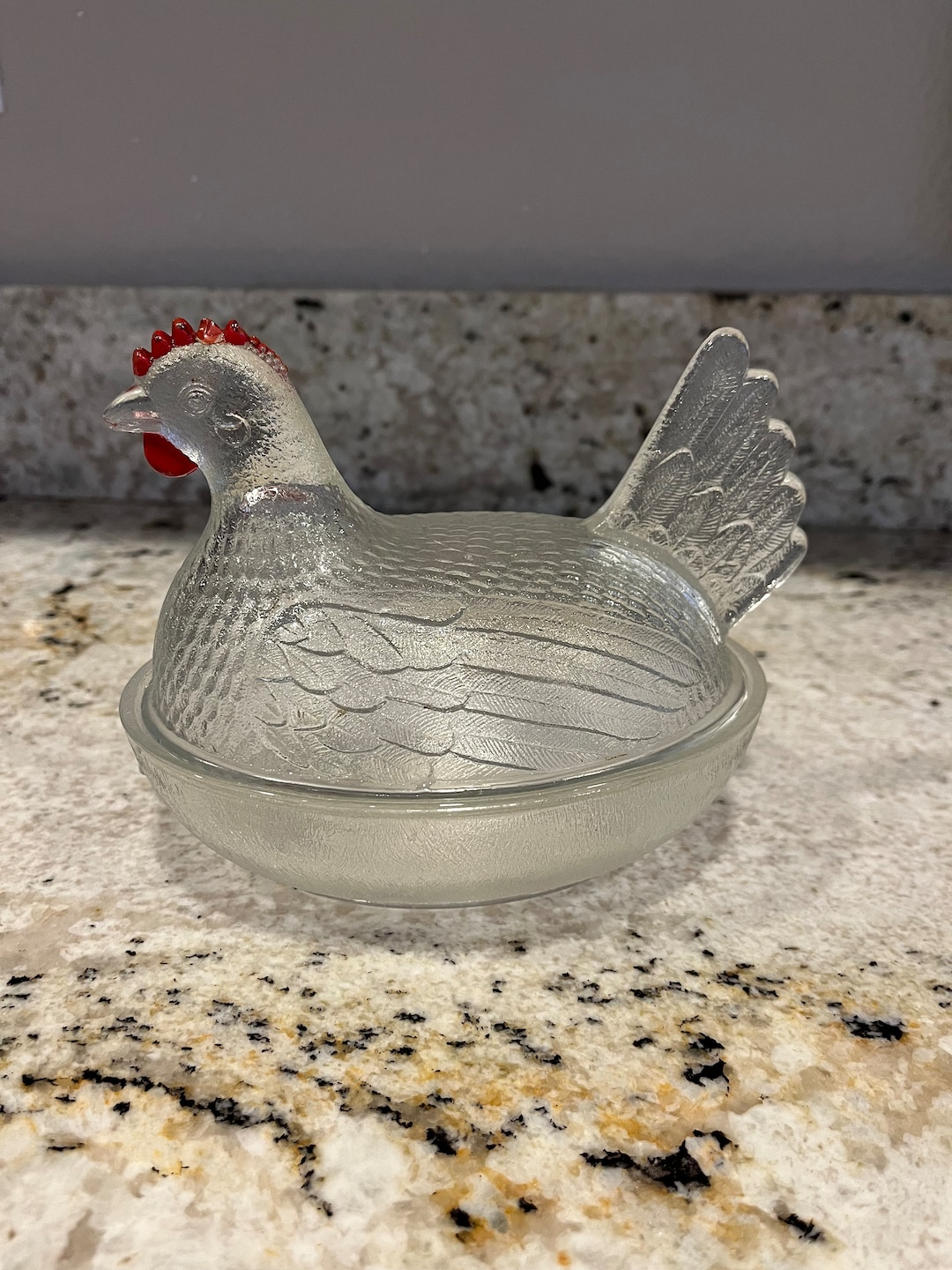 Vintage Clear Textured Glass Nesting Hen Covered Candy Dish-chicken ...
