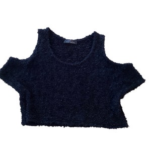 Super Cute Black Cropped Cold Shoulder Pullover Knit Sweater-shrug ...