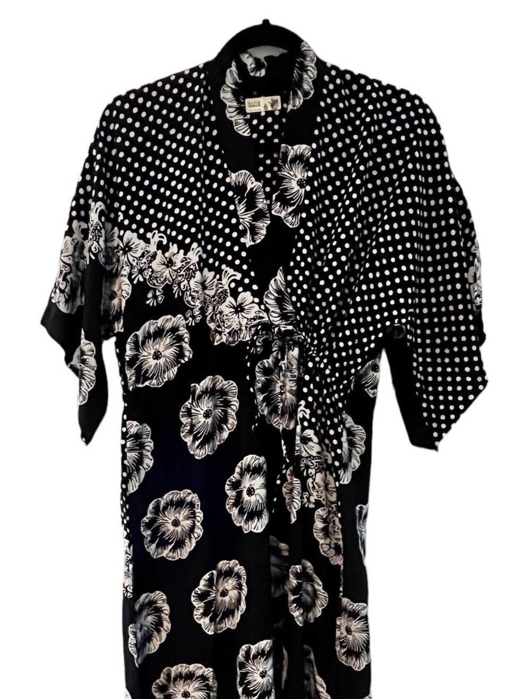 Long Batik Dress Kimono Style-empire Drawstring Waist-black/white ...