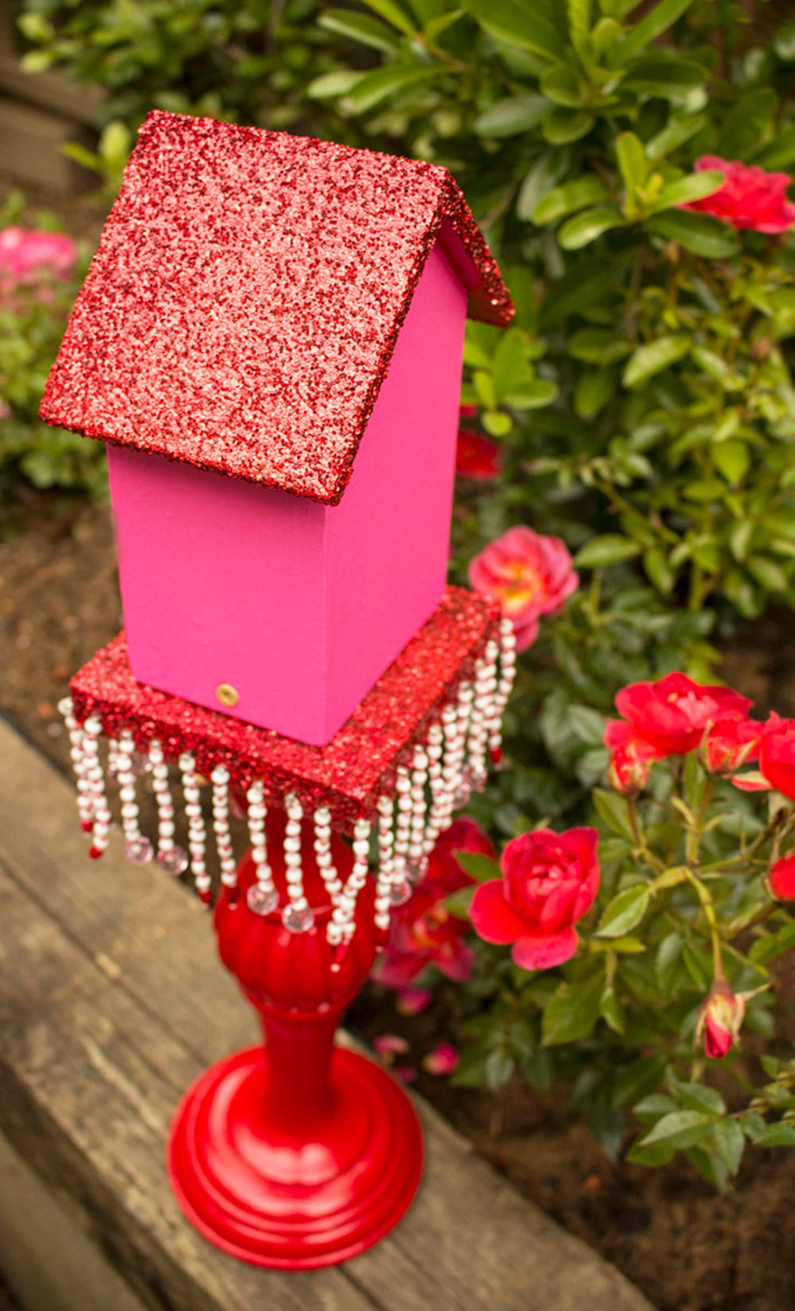 Pink Valentine's Day Birdhouse, Glittered Bird House - Etsy