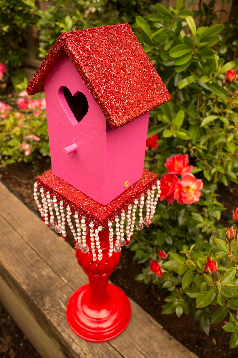Pink Valentine's Day Birdhouse, Glittered Bird House - Etsy