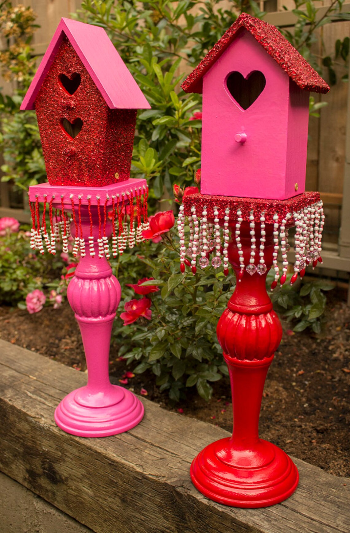 Pink Valentine's Day Birdhouse, Glittered Bird House - Etsy