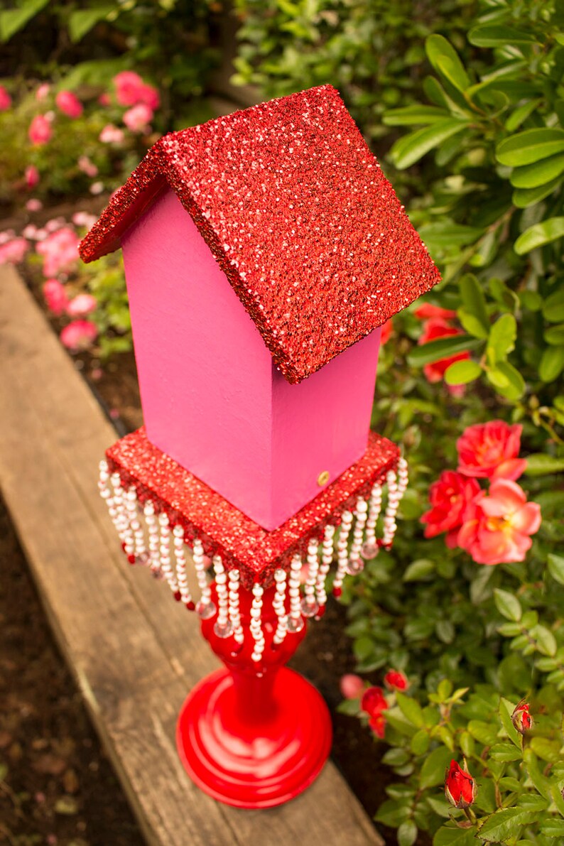 Pink Valentine's Day Birdhouse, Glittered Bird House - Etsy