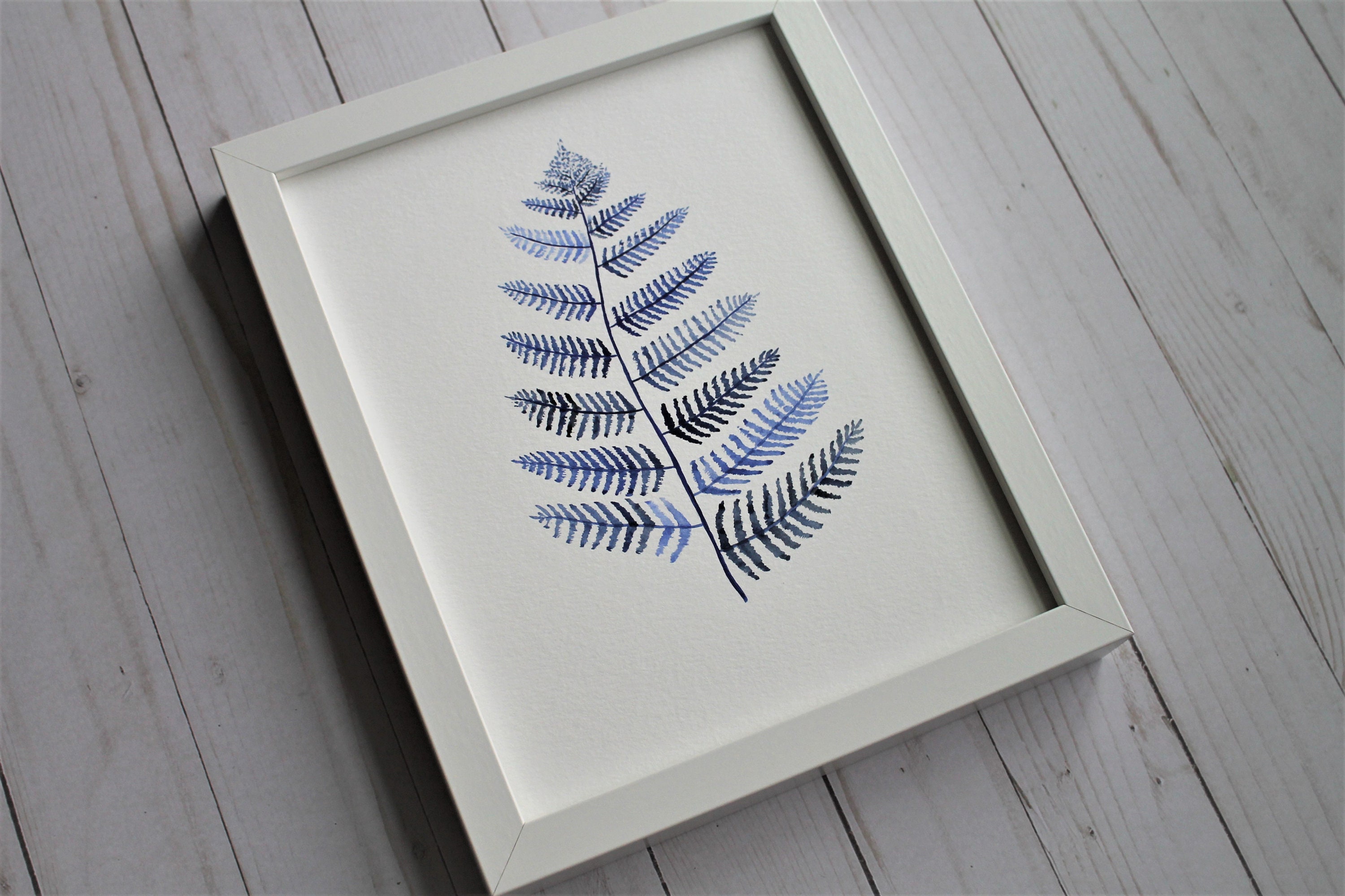 Fern Leaves Painting, Fern Leaves Art, Fern Leaves Watercolor, Navy ...