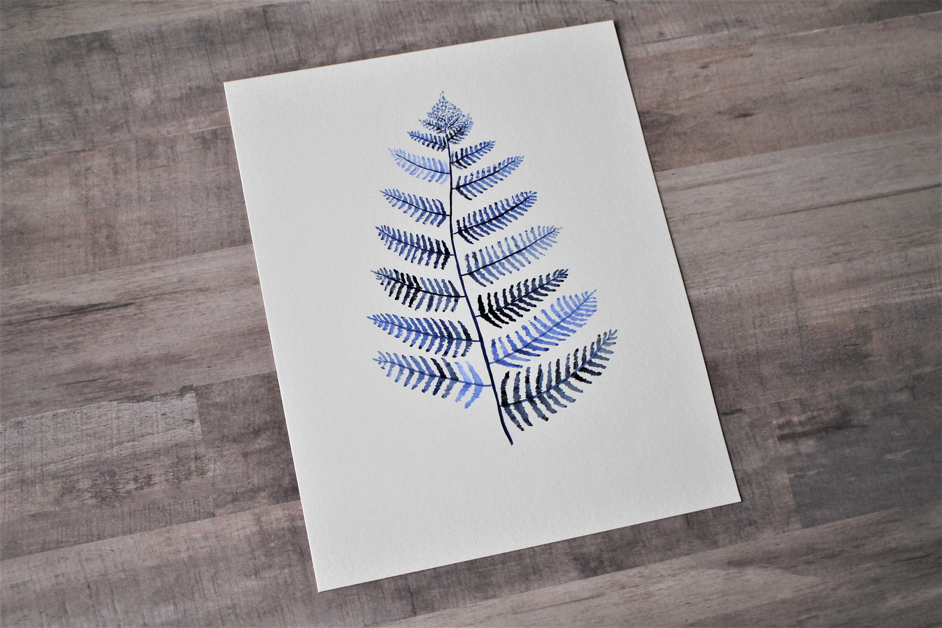 Fern Leaves Painting, Fern Leaves Art, Fern Leaves Watercolor, Navy ...