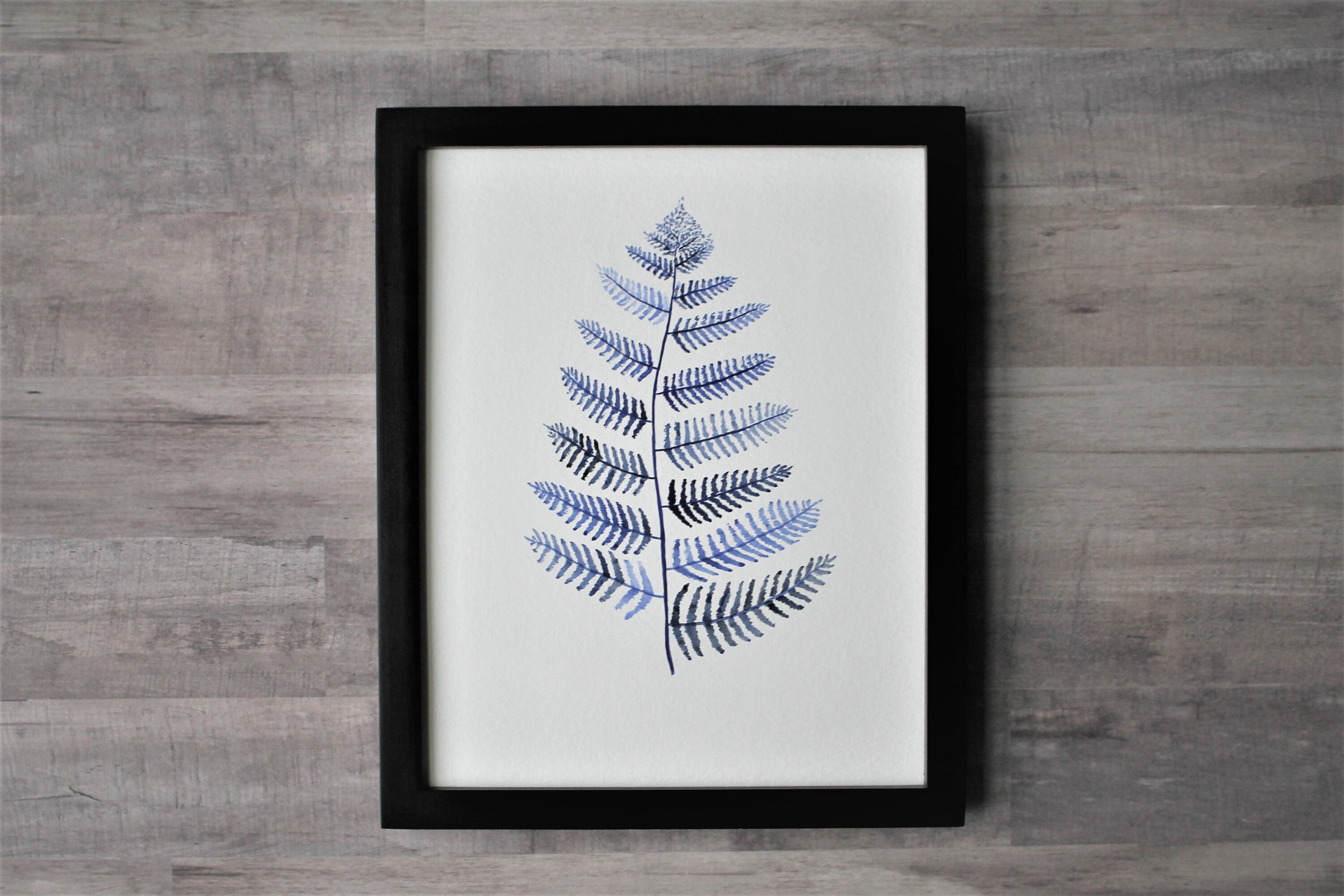 Fern Leaves Painting, Fern Leaves Art, Fern Leaves Watercolor, Navy ...