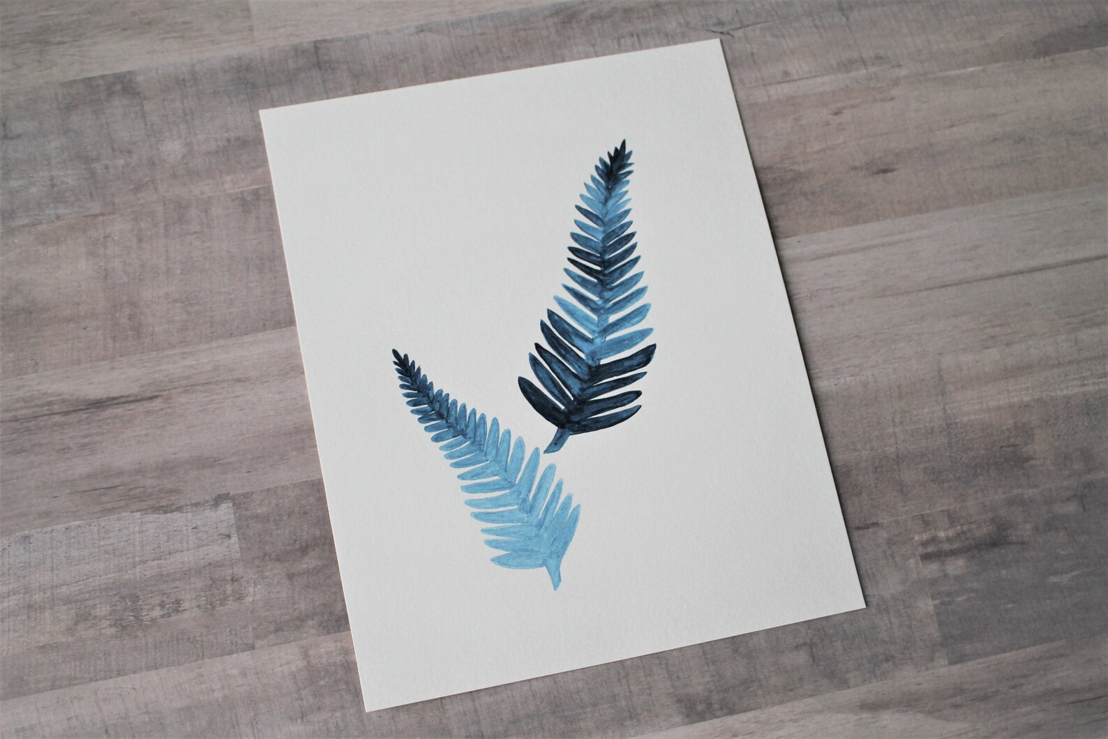 Fern Leaves Watercolor, Fern Leaves Art, Fern Leaves Painting, Blue ...